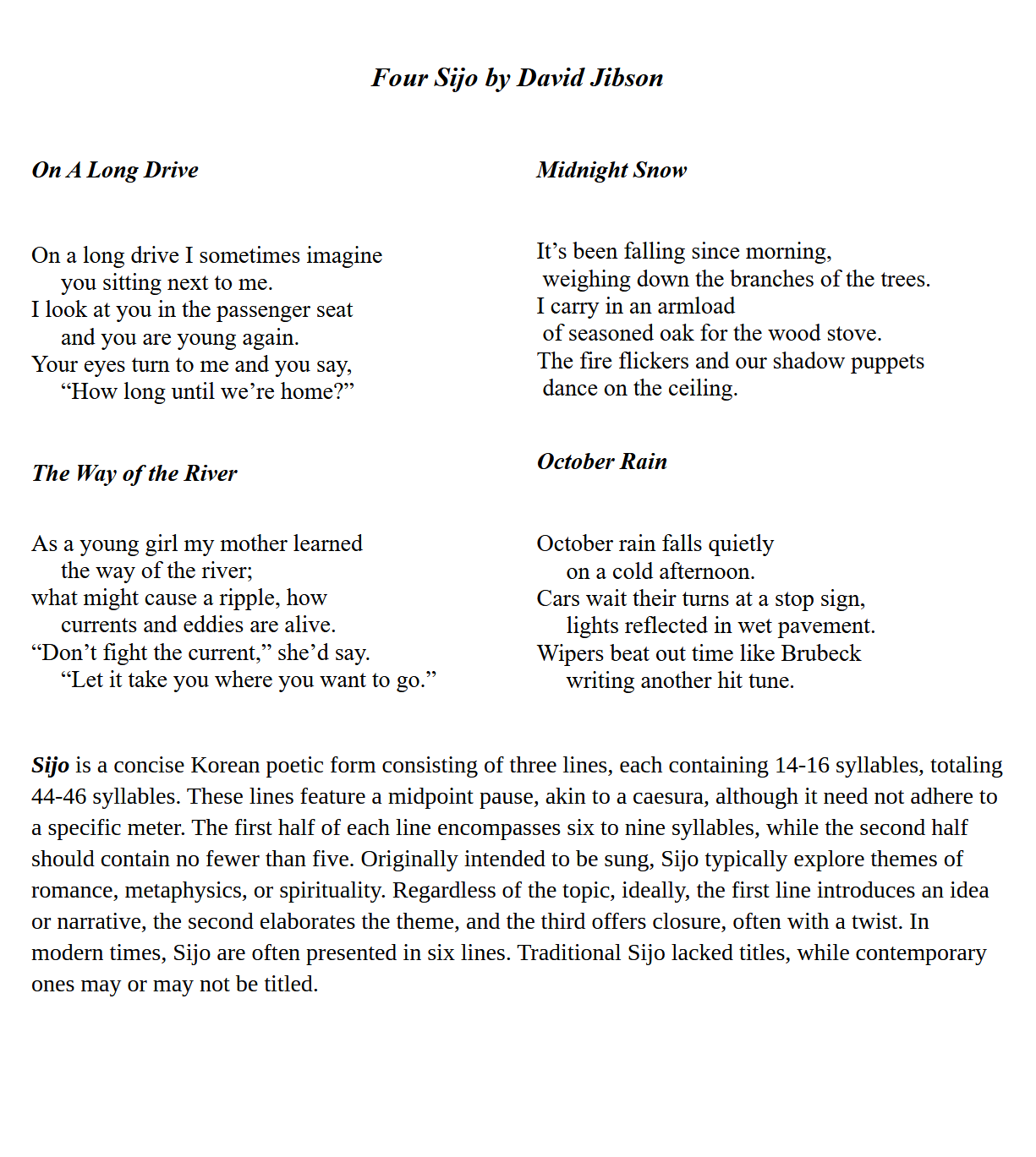 Four Sijo / David Jibson – David K. Jibson