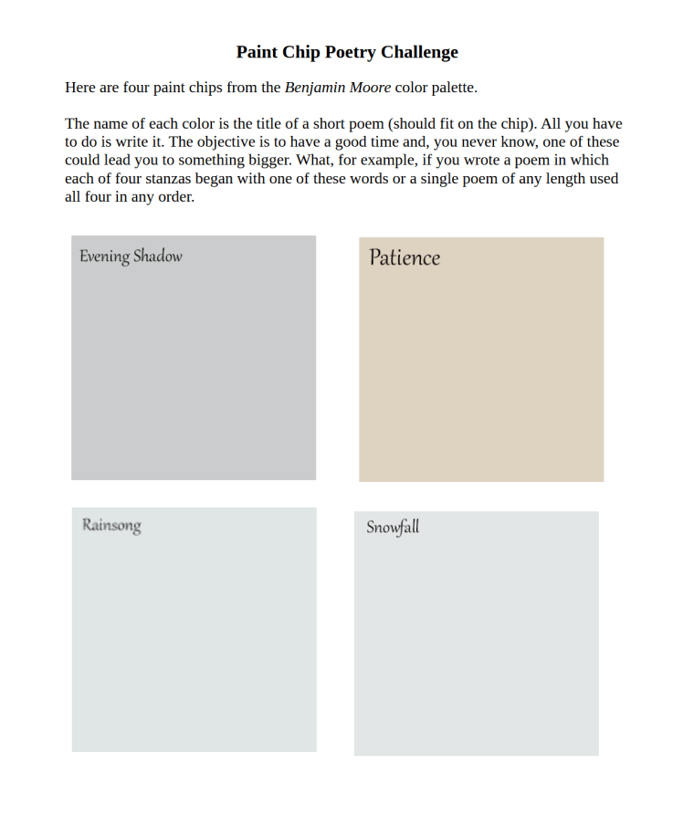 A Paint Chip Poetry Challenge – David K. Jibson