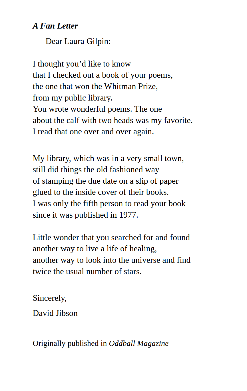 A Fan Letter / David Jibson | David K. Jibson
