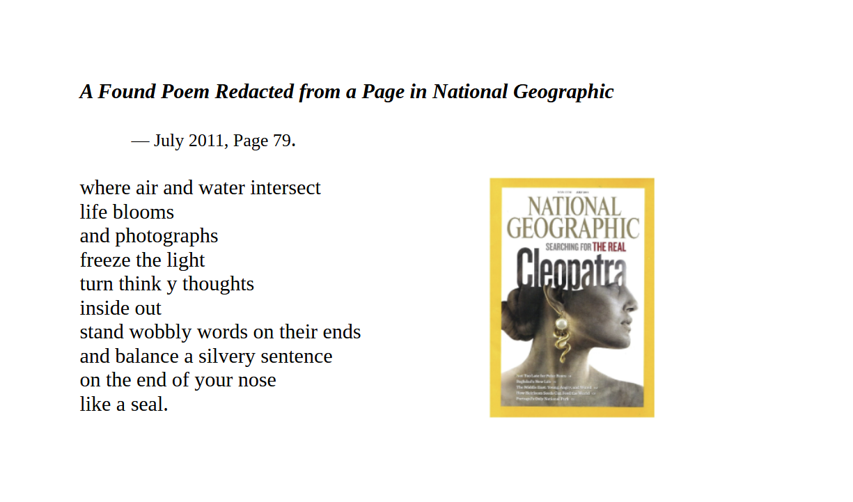 A Found Poem Redacted from a Page in National Geographic / David Jibson ...